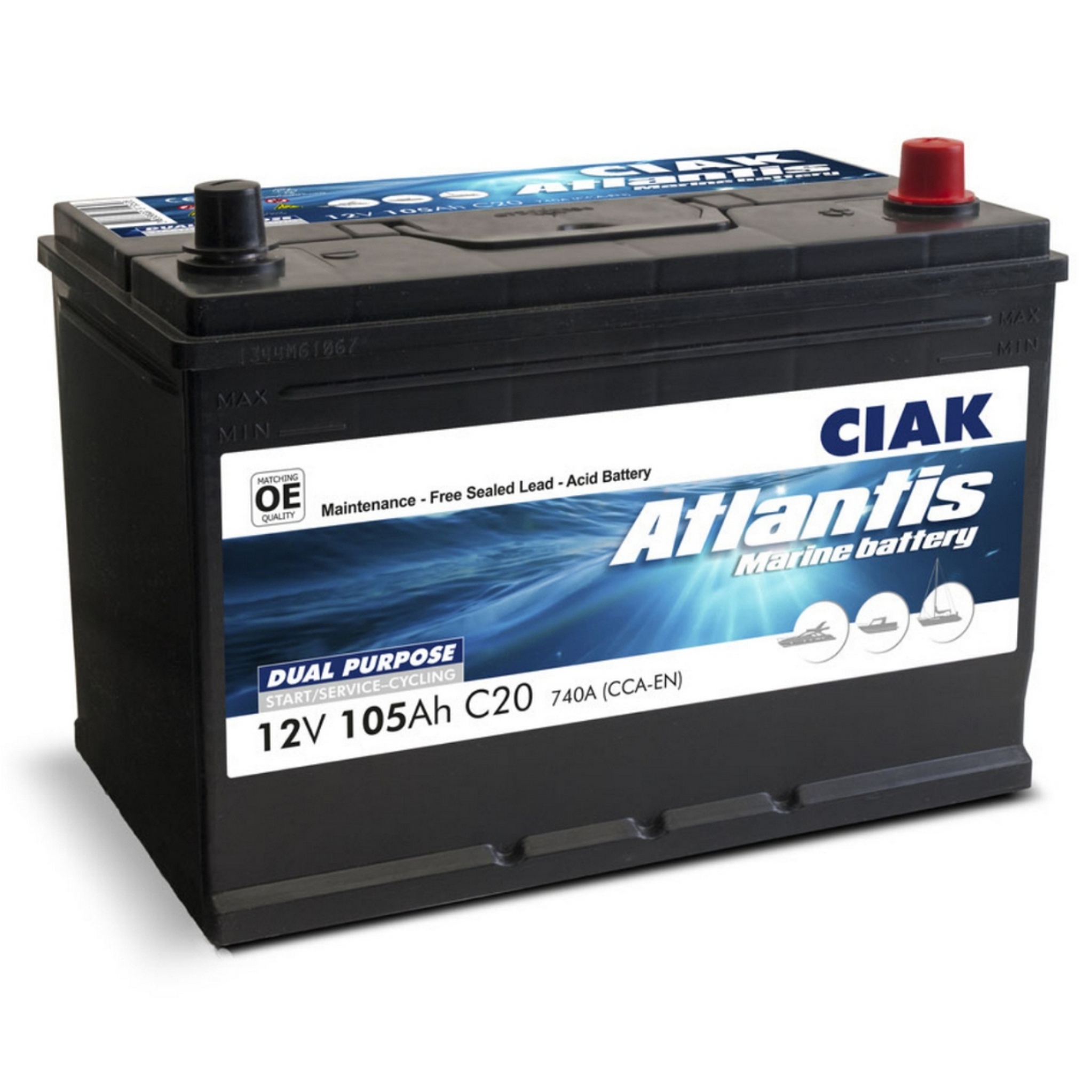 AKUMULATOR CIAK ATLANTIS 12V- 105AH MARINE BATTERY START/SERVICE MF ...